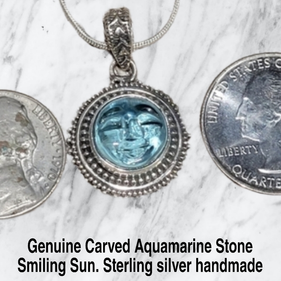 Hand Crafted | Jewelry | Aquamarine Carved Smiling Sun 925 Sterling ...
